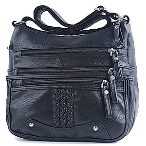 ELDA 10 Pockets Crossbody Purse for Women Medium Pocketbooks Ladies Soft PU Leather Shoulder Bag Ladies Top Handle Satchel