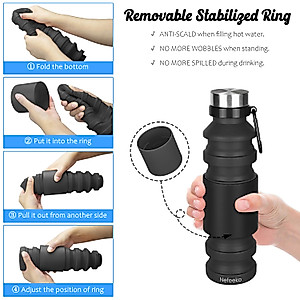 Nefeeko Collapsible Water Bottle, Reuseable BPA Free Silicone Foldable Bottles for Travel Gym Camping Hiking, Portable Leak Proof Sports Water Bottle with Carabiner