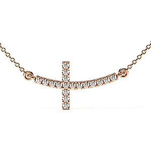 Eternate 14k Solid Gold Diamond Sideways Cross Pendant Necklace for Women in Yellow, White, Rose Gold