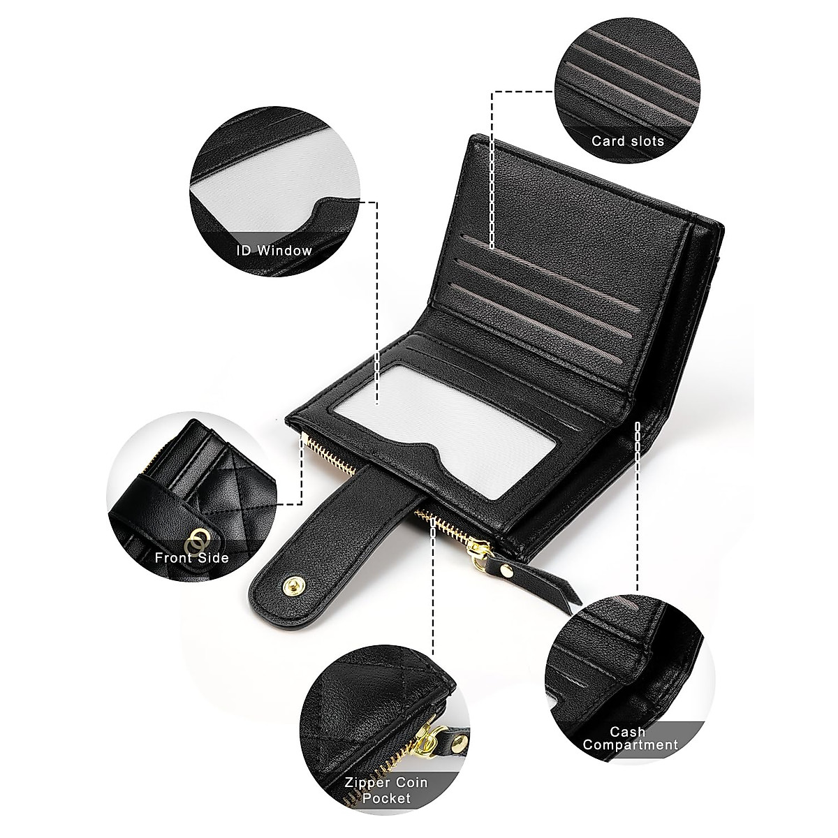 Small Wallet For Women- Credit Card Holder Wallet For Women Girls- Zipper Small Bifold Wallet Mini Coin Purse With ID Window