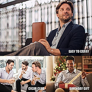 Premium Leather Cigar Humidor Set, Insides Magnetic Hygrometer &amp;Cedar Wood, Cigar Humidifier, V Cutter, Cigar Stand and Punch, Holds 4 Cigars, Portable Travel Cigar Case for Festival Gift, Birthday