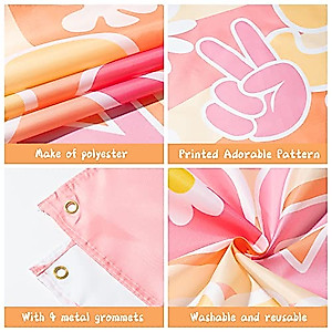 PANTIDE Two Groovy Retro Hippie Boho Girl Party Backdrop Banner Daisy Flower Groovy XtraLarge Photography Background Wall Decor Hippie Birthday Party Decoration Supplies for Baby Girls 2nd Birthday