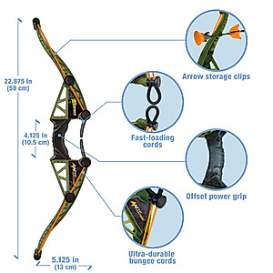 Zing Air Hunterz Z-Curve Bow Pack, 1 Green Bow, 4 Orange Zonic Whistle Arrows, 2 Orange Suction Cup Arrows and 1 Bungee, Shoots Arrows Up to 200 Feet