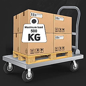 Generic Hand cart with Folding Steel Platform,Push cart Foldable Heavy Duty, Non-Slip Surface, Maximum Load 600 kg with 4 Wheels (Size : 105 * 63 * 97CM)