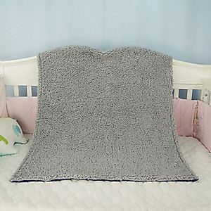 BlueSnail Baby Minky Blanket with Plush Shepra Fleece for Boys and Girls (Navy+Light Gray, 30W x 40L)