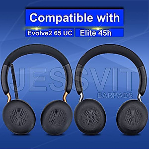 Earpads Replacement for Elite 45h, Evolve2 65 MS/UC Wireless Headphones - Protein Leather/Ear Cushion/Ear Cups by JESSVIT (Black)