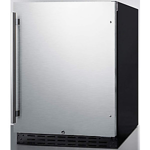 Summit Appliance AL55 Built-in Undercounter ADA Compliant 4.2 cu.ft. 24" Wide All-refrigerator with Stainless Steel Door, Black Cabinet, Door Storage, Lock, Digital Controls and White Interior