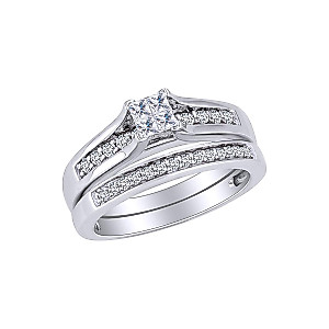 1/2 CT Princess/Round Natural Diamond Bridal Set Engagement Wedding Ring 14k Solid White Gold (I-J Color, I2-I3 Clarity, 0.50 Cttw) Ring Size-12
