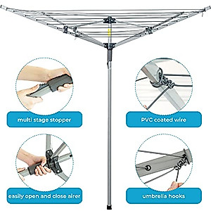Bizvalue Collapsible 4-arm Rotary Outdoor Umbrella Drying Rack Clothes Dryer Clothesline with 131ft Drying Space