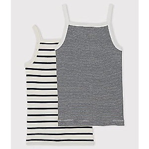 Petit Bateau Girls' Striped Organic Cotton Vest Tops - 2-Pack Style A01F7 Sizes 2-18 Years (Size 4 Style A01F7) Multi