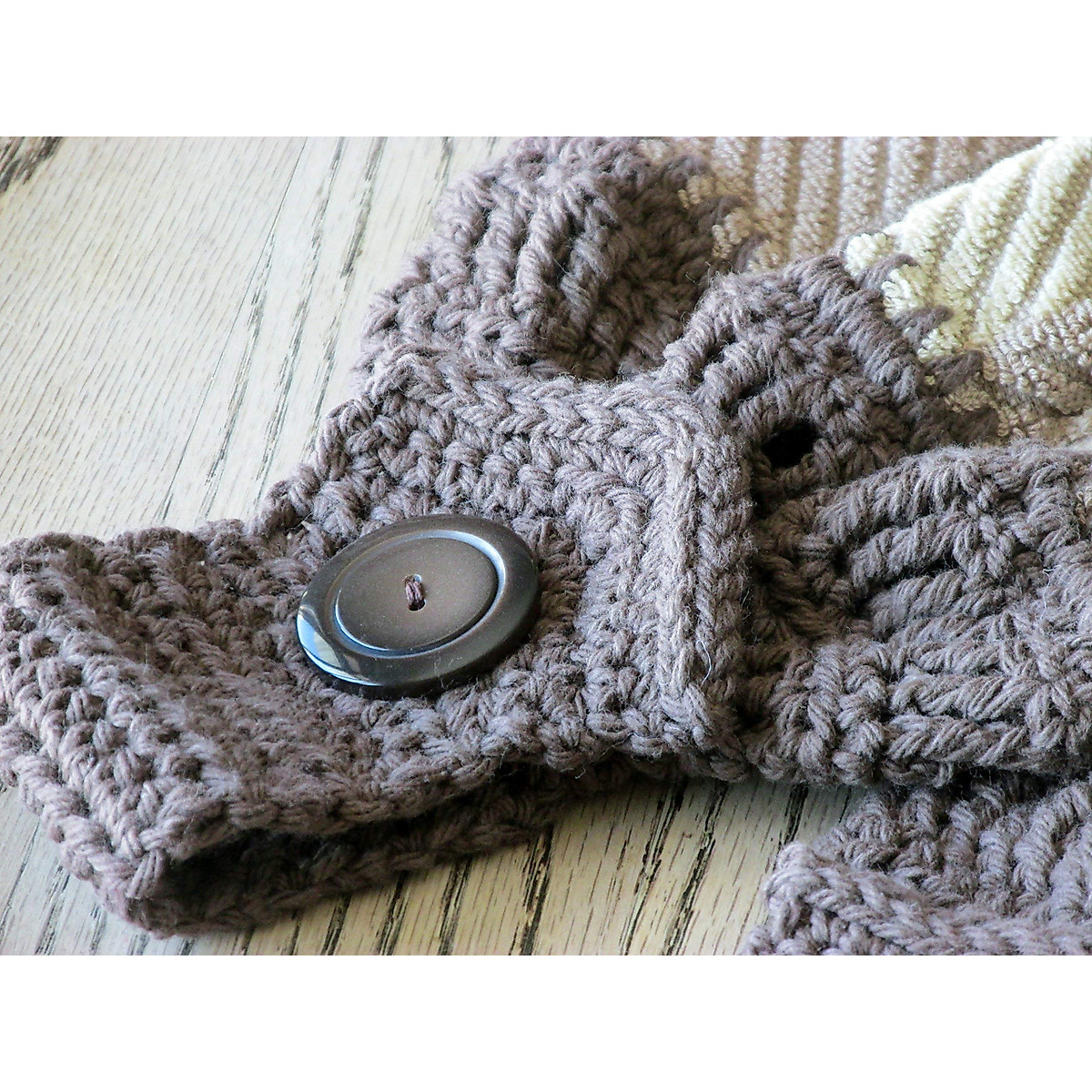 Set of 2 Brown & Tan Doubled Chevron Design Hanging Kitchen Towels with Brown Cotton Crochet Top - Best Quality