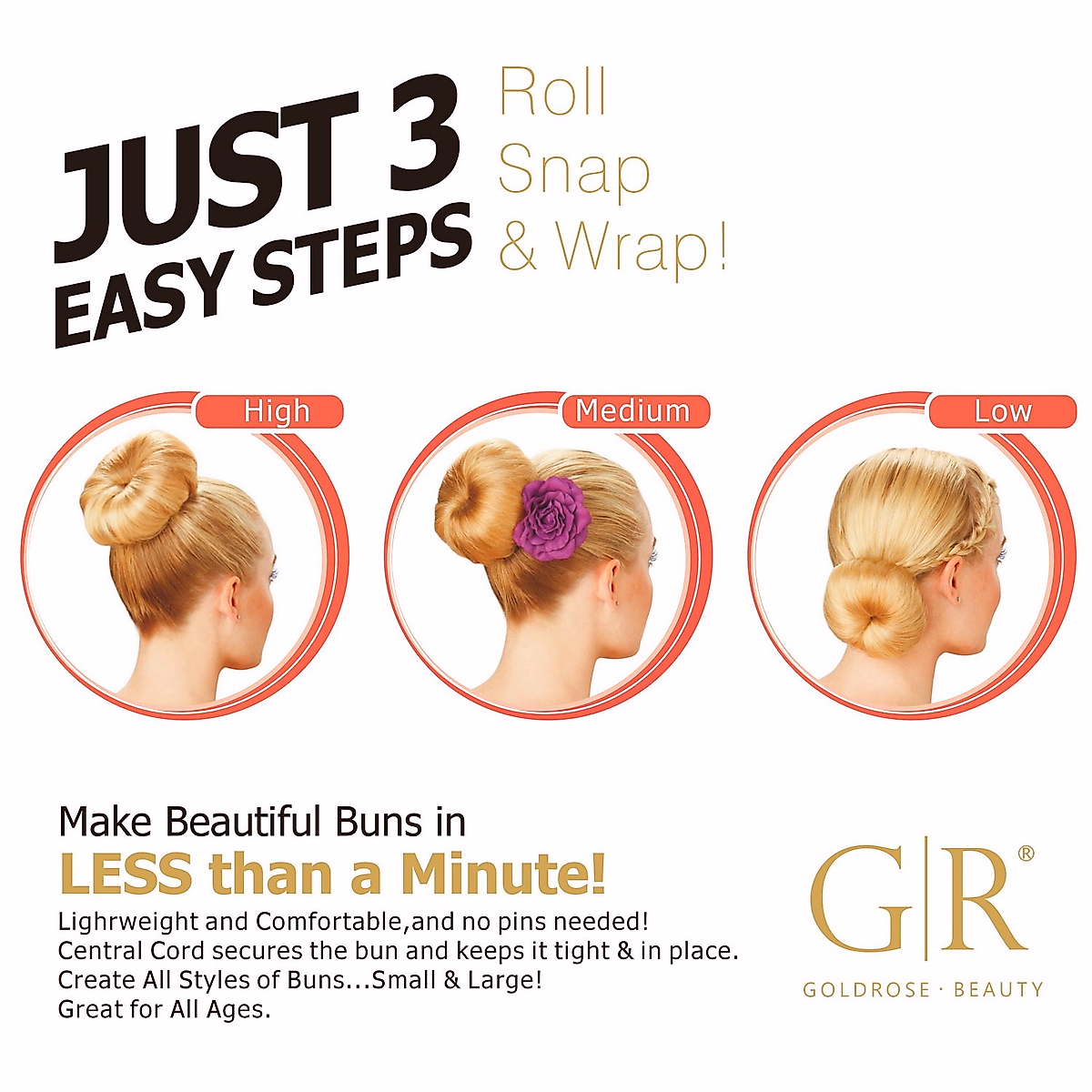 Goldrose Buns 2 Pieces Magic Hair Styling Styler Twist Ring Former Shaper Doughnut Donut Chignon Bun Maker Clip Hair Curler Accessory Small & Large (Brown)