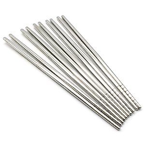 TMAX Smooth Stainless Steel Chopsticks - 5 Pairs Silver Reusable Dishwasher Safe Metal Chopsticks - Square Lightweight Chop Sticks - Easy to Use and Clean (No Color Fading)