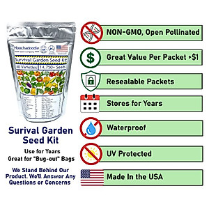 Survival Garden Seed Kit - 40 Varieties, 14,750+ Non-GMO Open Pollinated Seeds Heirloom Survival Seed Kit - Hoochadoodle Seed Company