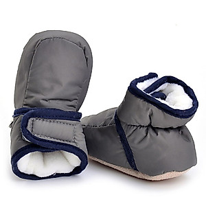 Enteer Infant Snow Boots Premium Soft Sole Anti-Slip Warm Winter Prewalker Toddler Boots (13-18months, dark grey)