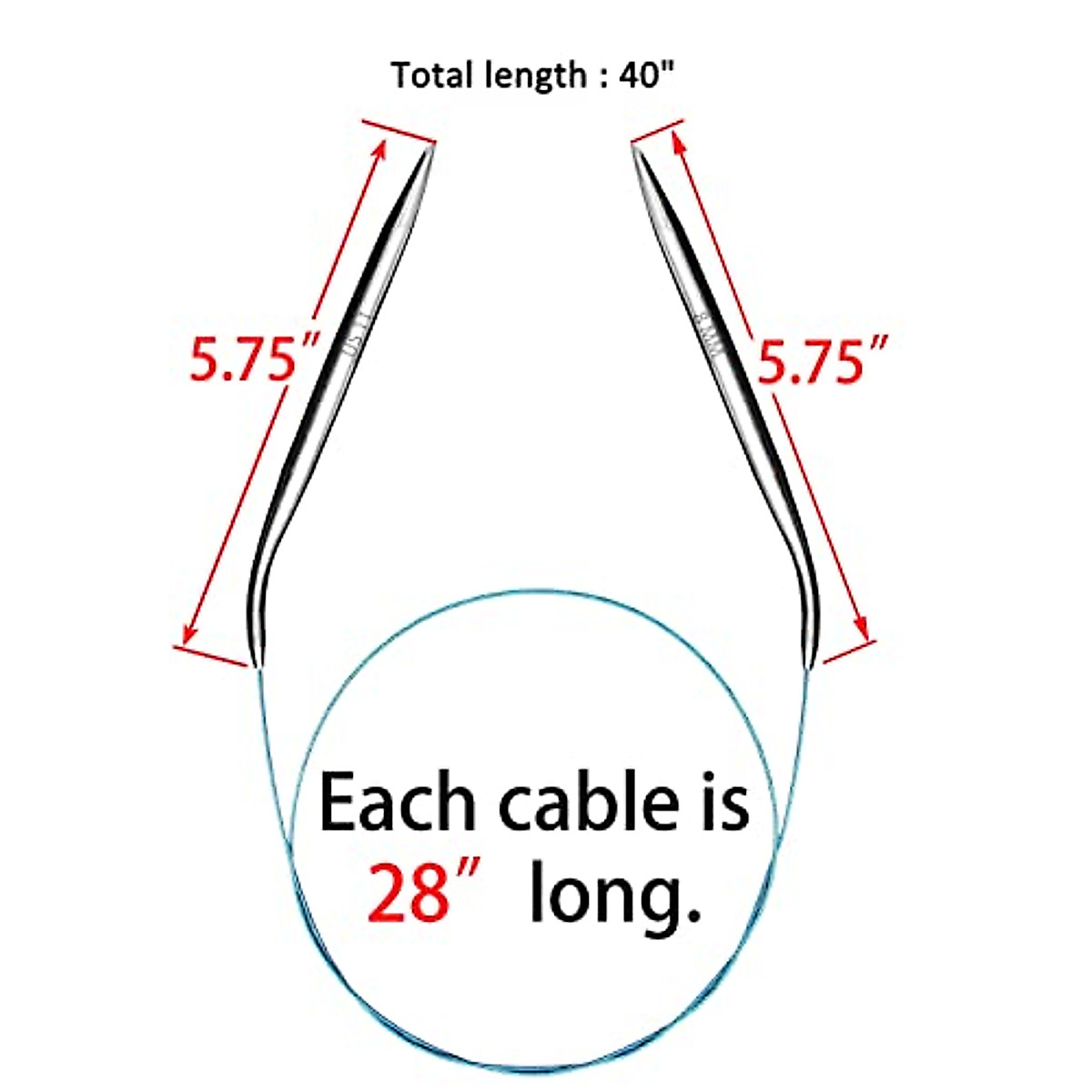 Circular Knitting Needles Set Round Needle Metal Magic Loop 40 Inch Size 15 13 11 10 8 7 6 5 4 1.5