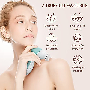 Facial Cleansing Brush | Face Scrubber Exfoliator Wash Cleansing Exfoliating Powered Electric Brushes Spin Cleanser Cleaning Scrub Oily Mixed Normal Dry Skin Including 7 Heads (Opal)