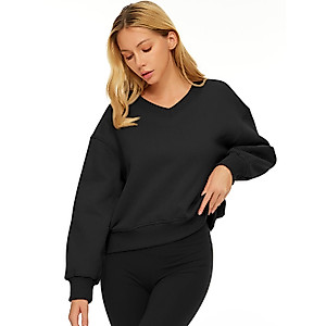 AUTOMET Womens Cropped Sweatshirts Pullover Fleece Crop Sweaters Fall Fashion Outfits Clothes 2025 Black M