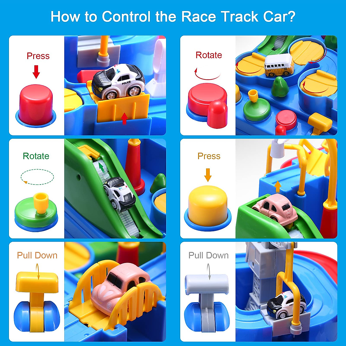 Sakiyrmai Kids Race Track Car Adventure Toys, City Rescue Preschool Educational Toy Vehicles, Parent-Child Interactive Kids Puzzle Car Playsets for 3 4 5 6 7 8 Years Old Toddlers Christmas