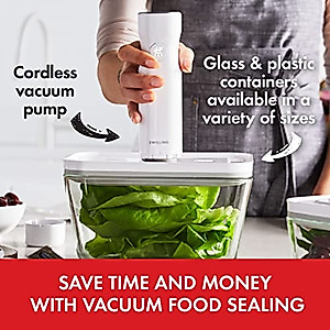ZWILLING Fresh & Save Vacuum Sealer Machine Starter Set with Airtight Food Storage Container Glass, Sous Vide Bags, Meal Prep