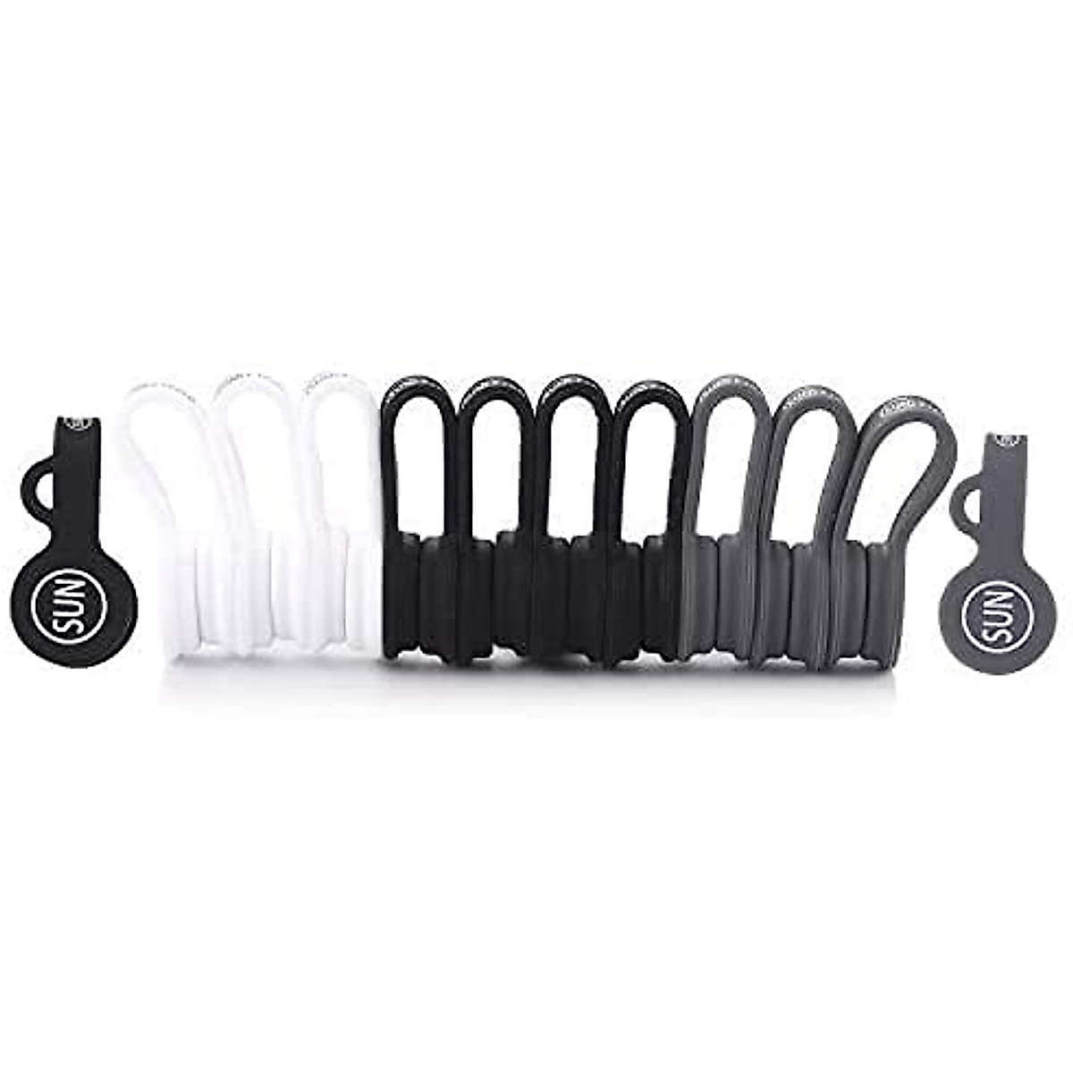 SUNFICON 10 Pack Earbuds Cords Organizers Magnetic Cable Clips Organizers Bookmark Clips Whiteboard Noticeboard Fridge Magnets USB Cable Manager Keeper for Home Kitchen Office School,Gray White Black
