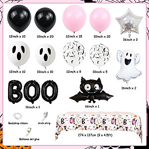 AIBIIN 112pcs Pink Black Halloween Baby Shower Decorations Halloween Little Boo Party Kit With Boo Party Tablecloth Halloween Cute Ghost Boo Balloon Garland Kit Baby Shower Birthday Party