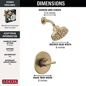 Delta Faucet Nicoli 14 Series Single-Handle Gold Shower Faucet, Shower Trim Kit with 5-Spray H2Okinetic Shower Head, Champagne Bronze 142749-CZ (Shower Valve Included)