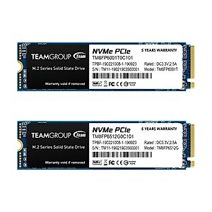 TEAMGROUP MP33 1TB 2 Pack SLC Cache 3D NAND TLC NVMe 1.3 PCIe Gen3x4 M.2 2280 Internal Solid State Drive SSD (Read/Write 1,800/1,500 MB/s) Compatible with Laptop & PC Desktop TM8FP6001T0C1P1