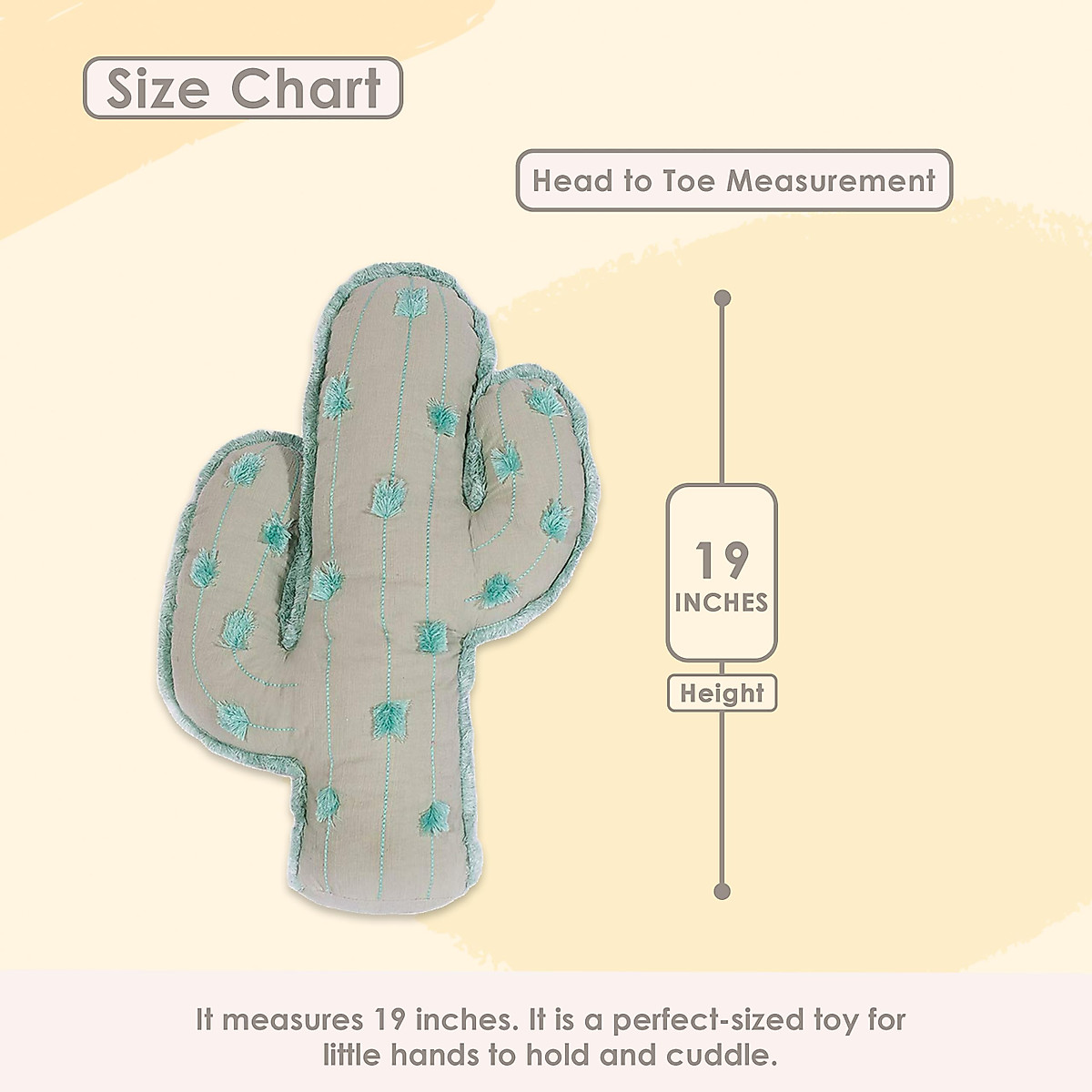 Mon Ami Soft Plush Cactus Toy, Turquoise, 1Pc, Green - 19", Huggable Cactus Shaped Pillow, Decorative Accessory Cushion for Nursery, Child’s Bed/Couch