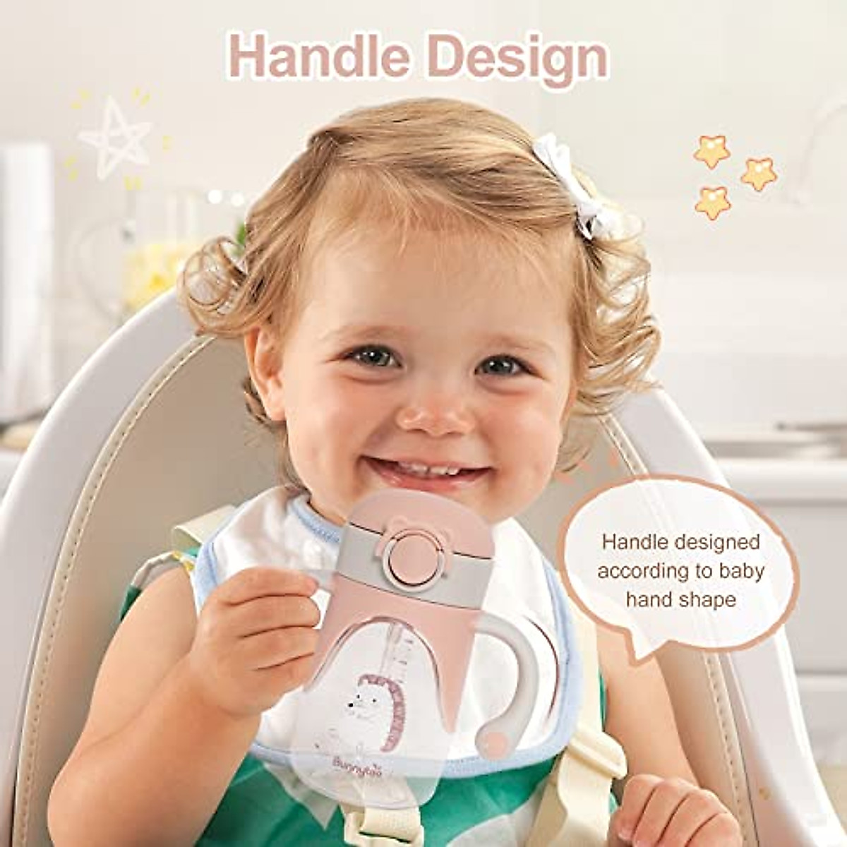 Bunnytoo Baby Sippy Cup with Weighted Straw - Ideal for 1+ Year Old and Transitioning Infants 6-12 Months - Spill-Proof and Easy to Hold with Handle - 8oz (Apricot)