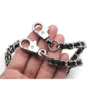 CRAFTMEMORE Purse Chain Strap, Chain with Leather Handle, Shoulder Handbag Replacement Pochette Accessories K083 (47 Inches, Silver)