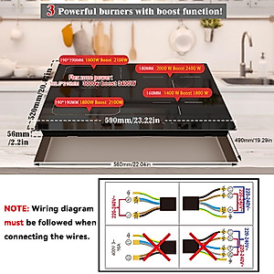 Karinear Induction Cooktop 4 Burners, 7400W 24'' Built-in Induction Stovetop with Flex Zone,Child Safety Lock, Timer, Boost, Slider Control Black Glass Electric Cooktop 220-240V Hard Wire