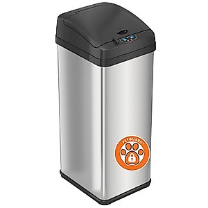iTouchless 13 Gallon Dog Proof Trash Can with Odor Filter, Motion Sensor Stainless Steel Kitchen Trashcan Garbage Bin for Home Office Bedroom Living Room Garage Work Large Capacity Slim Wastebasket