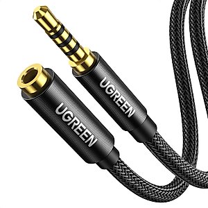 UGREEN Headphone Extension Cable 4 Pole TRRS 3.5mm Extension with Microphone Male to Female Stereo Audio Cable Gold Plated Nylon Braided Compatible with iPhone iPad Smartphones Media Players, 6.6FT