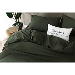 F.Y.Dreams 3Pcs Queen Size 100% Washed Cotton Duvet Cover Set,Fade-Resistant Linen Like,1 Duvet Cover 90x90 Inches with Zipper and 2 Pillowcases(NOT Suitable for Weighted Blankets),Forrest Green