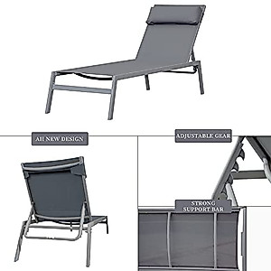 domi outdoor living 3 Pieces Adjustable Chaise Lounge Set Outdoor Patio Lounge Chair All Weather Five-Position Recliner Chair Set w/Coffee Table for Patio, Pool, Yard (Grey)