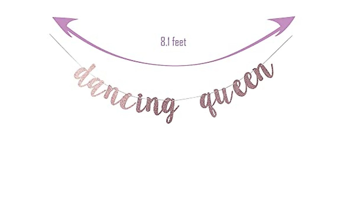 Swdthnh Dancing Queen Banner - Rose Gold Glitter Party Decor
