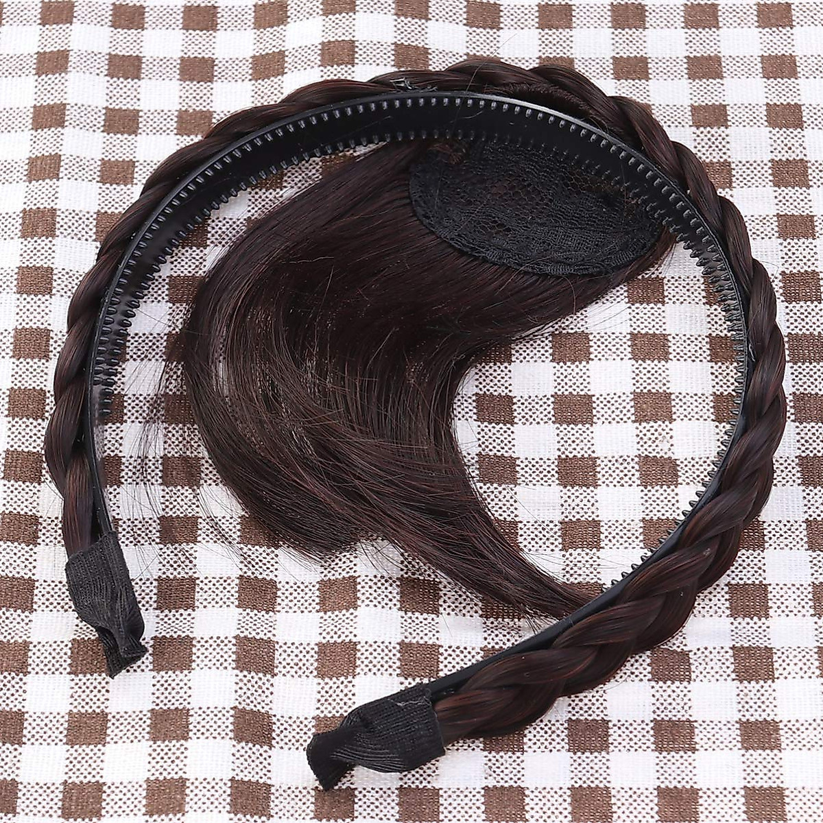 Lurrose Front Bangs Headband with Natural Human Fringe Extensions for Forehead Braids and Hoop Hairband