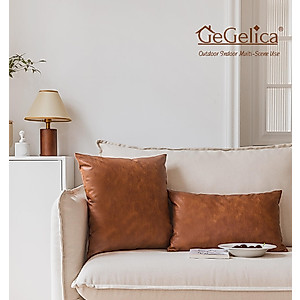 GEGELICA Faux Leather Throw Pillow Covers 18X18 Inch Set of 2 Brown Outdoor Modern Farmhouse Solid Decorative Pillow Covers for Room Couch Living Bedroom Bed Sofa