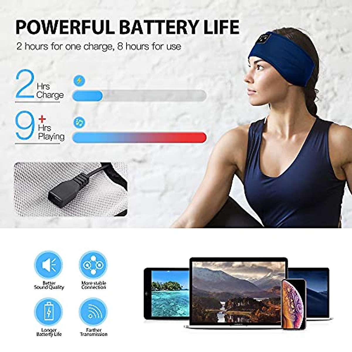 Fulext Sleep Headphones Wireless, Upgrade Wireless Sports Headband Headphones with Ultra-Thin HD Stereo Speakers Long Time Play for Side Sleepers Running Yoga Travel, Gifts for Men Women