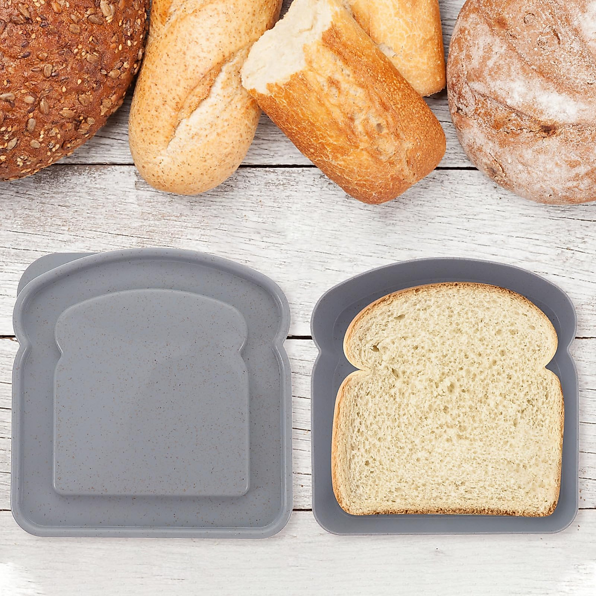 Ipetboom 4pcs Sandwich Containers Toast Shape Sandwich Box with Lid Food Storage Containers Lunch Containers for Meal Prep and Lunch Boxes - Grey, 5.1x4.8x1.6 Inch
