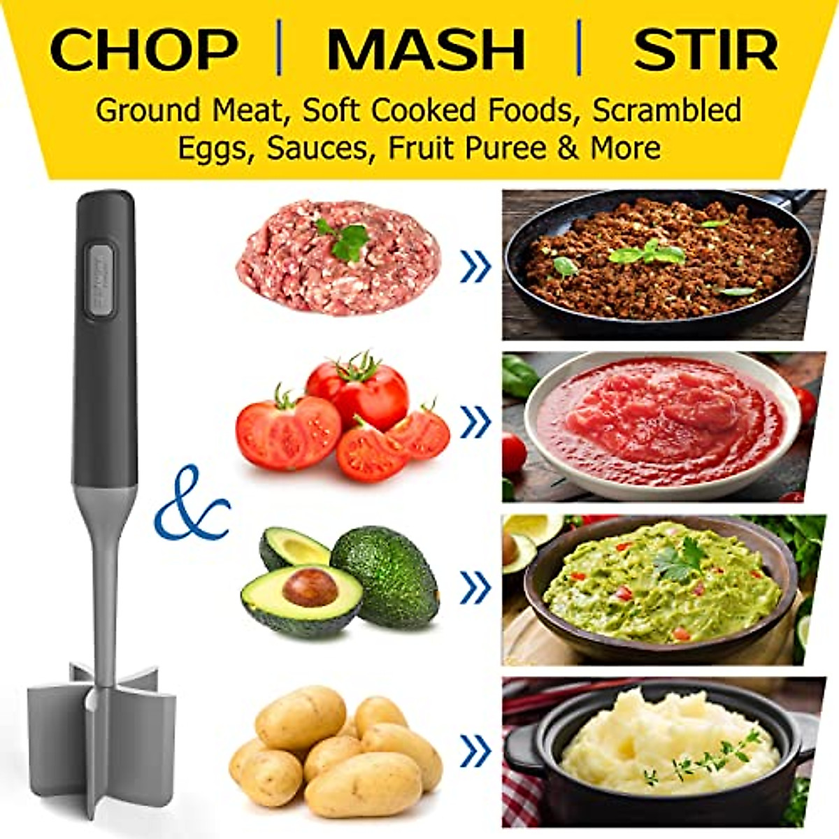 Janska Meat Masher Ground Beef Smasher, Heat Resistant Nylon Meat Chopper for Ground Beef, Potato Masher, Kitchen Gadgets, Grey