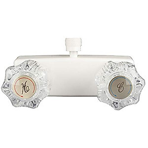 White RV /Mobile Home Shower Faucet with Clear Handles & Includes Hand-Held Shower by WholesalePlumbing