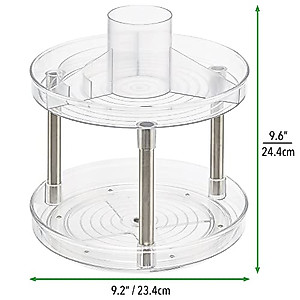 mDesign Spinning 2-Tier Lazy Susan Makeup Turntable Storage Center Tray - Rotating Organizer for Bathroom Vanity Counter Tops, Dressing Tables, Cosmetic Stations - Ligne Collection - 9" Round - Clear