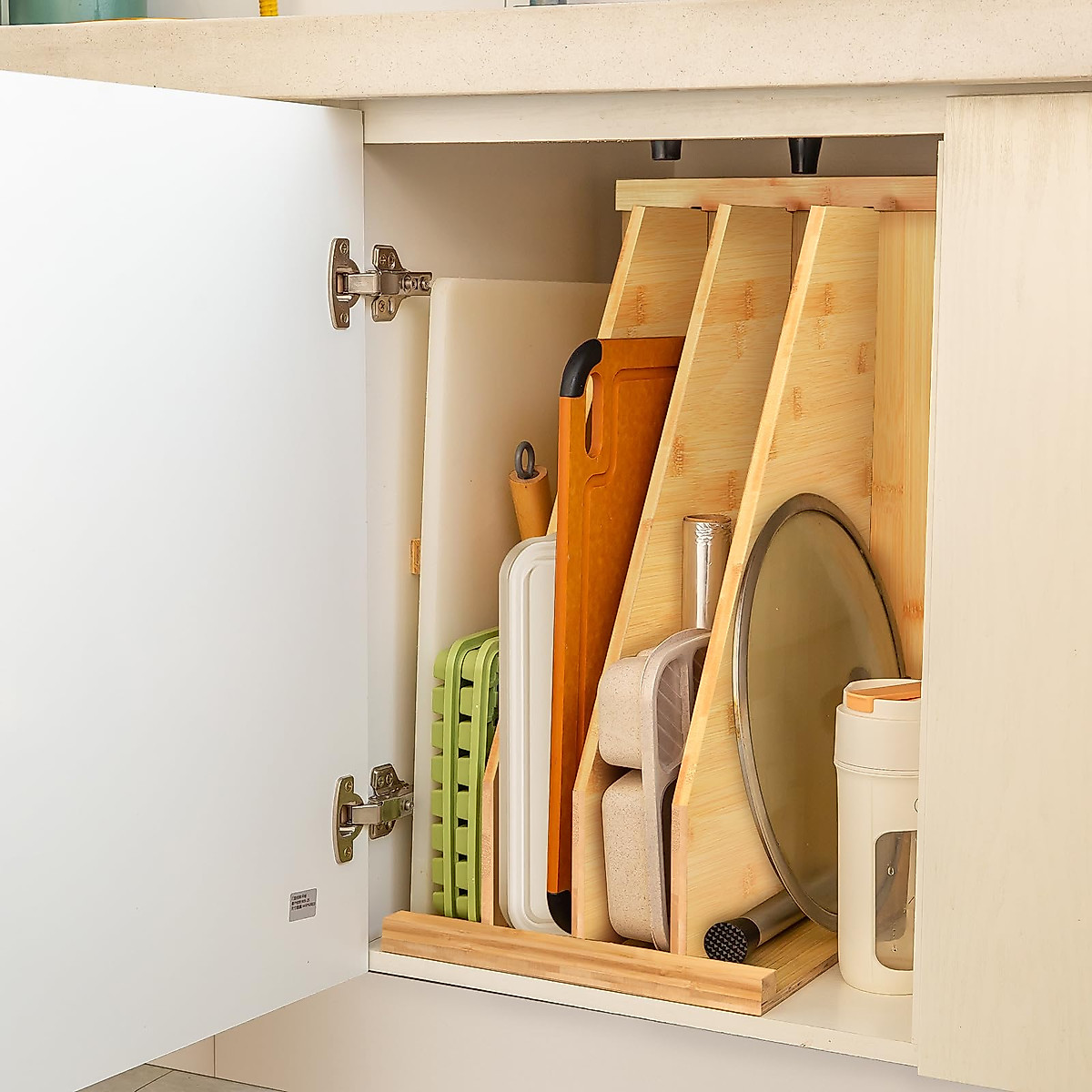 Brvclon Upgrades Tray Dividers for Cabinets,15in Hx22in Dx12in W, Kitchen Cabinet Tray Divider for Pans, Lids, Pot And Pan, Cookie Sheets,Cutting Boards. with 3 Dividers,Keeping The Kitchen Organized