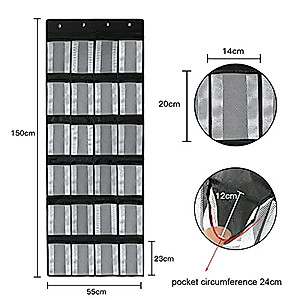 CdyBox 24 Grid Door Rear Finishing Storage Hanging with 4 Silver-plated Metal Hooks Over the Door Shoe Organizer (Black)