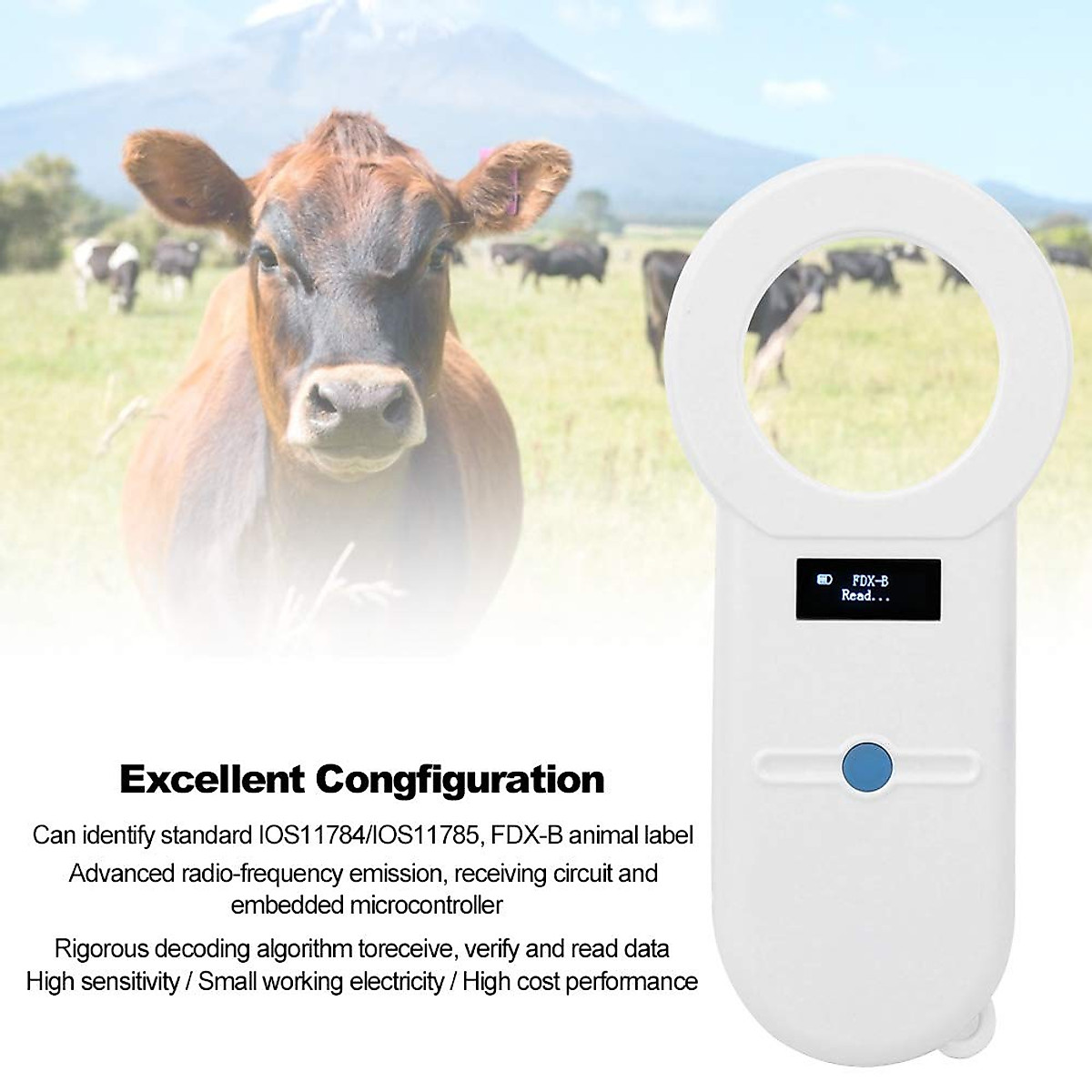 Pet Microchip Scanner, 134.2kHz Pet ID Scanner, Rechargeable Pet Tag Scanner IOS11784/IOS11785/FDX‑B, Universal RFID Animal Handheld Reader with OLED Display for Animal/Pets/Dogs/Cats/Pigs