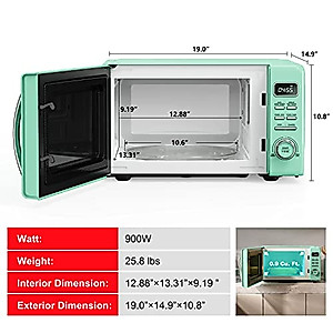 Galanz GLCMKZ09GNR09 Retro Countertop Microwave Oven with Auto Cook & Reheat, Defrost, Quick Start Functions, Easy Clean with Glass Turntable, Pull Handle.9 cu ft, Green