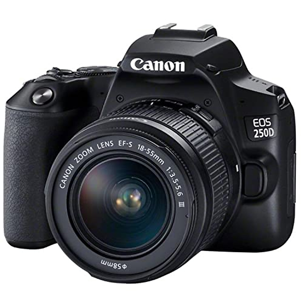Canon EOS Rebel 250D DSLR Camera w/18-55mm F/3.5-5.6 Zoom + 75-300mm F/4-5.6 III+ EF 50mm f/1.8 STM Lenses + 420-800mm f/8.3 HD Lens +2X 64GB Memory + Hood + Case + Filters +Tripod +More (35pc Bundle)