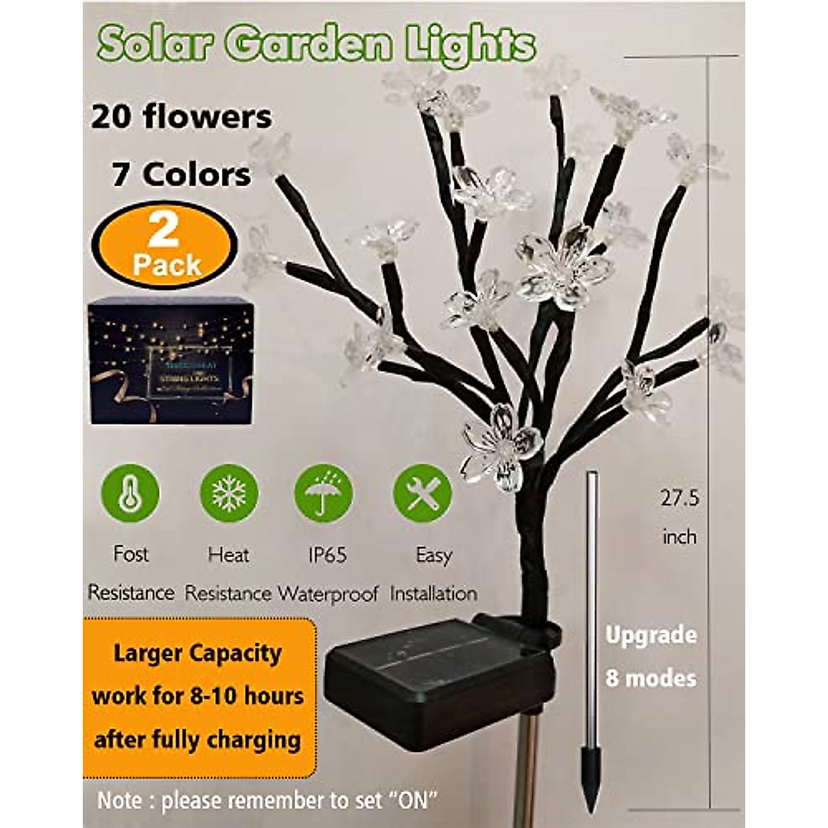 Solar Garden Lights Solar Outdoor Lights Decorative Flowers Fairy Garden Stake Waterproof Outside for Front Yard Landscape Path Pathway Walkway Backyard Cemetery Grave Christmas Decorations